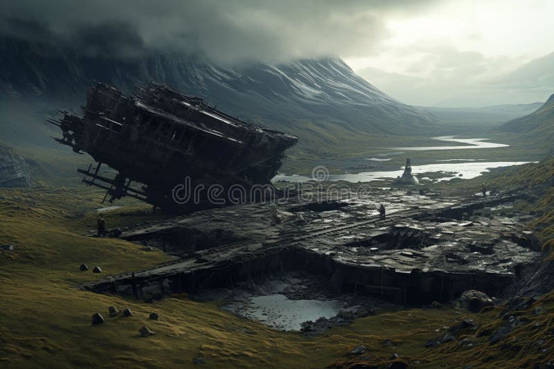 Colossal Remnants of Warfare Looming Over a Stock Illustration ...