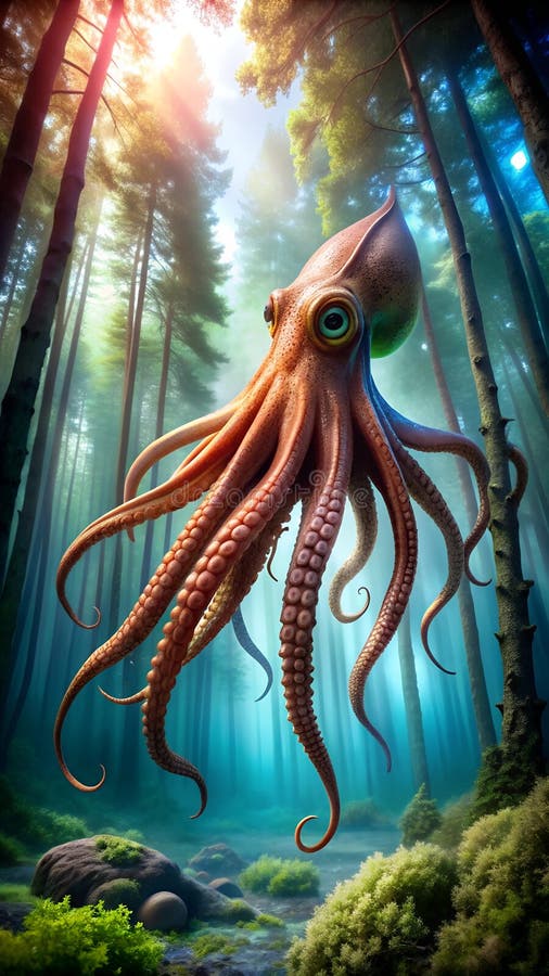 Colossal Squid Looks Forest Stock Illustration - Illustration of happy ...