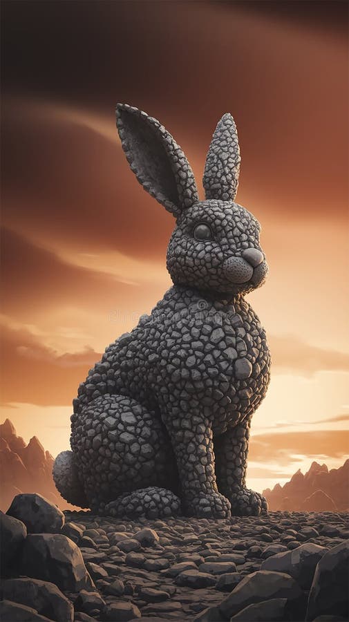 A Colossal Stone Rabbit Stands Proudly Against a Backdrop of Rugged ...