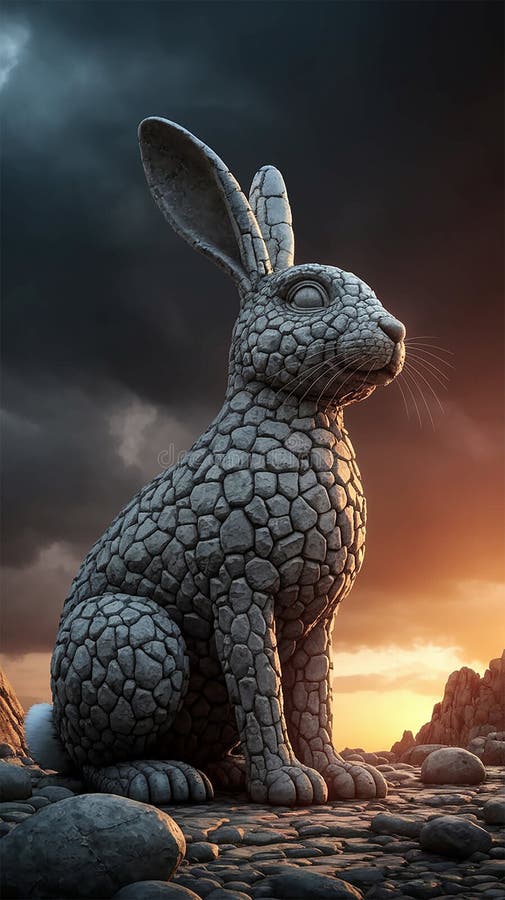 A Colossal Stone Rabbit Stands Proudly Against a Backdrop of Rugged ...