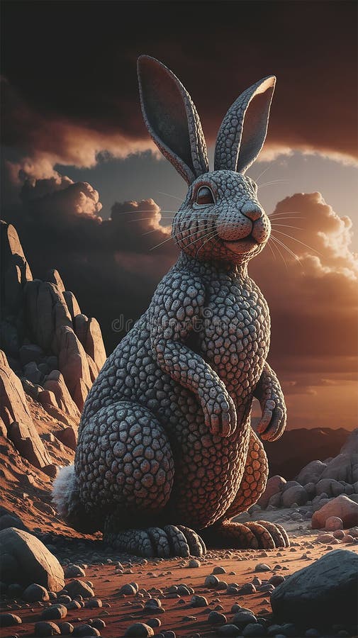 A Colossal Stone Rabbit Stands Proudly Against a Backdrop of Rugged ...