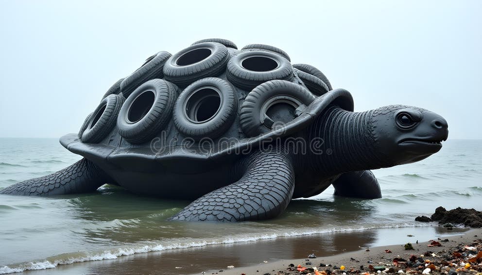 A Colossal Turtle Crafted from an Array of Discarded Car Tires Adorns ...