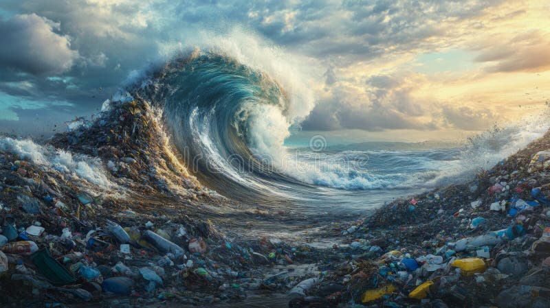 A Colossal Wave of Plastic Pollution Crashing Over a Sea of Trash Stock ...
