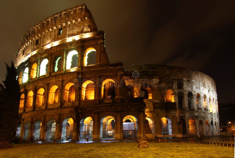 Arches of the Colosseum at Night Stock Photo - Image of europe ...