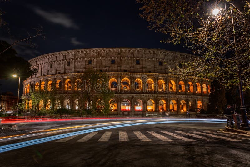 Colosseum Architectural Structure at Night, in Rome. Stock Photo ...