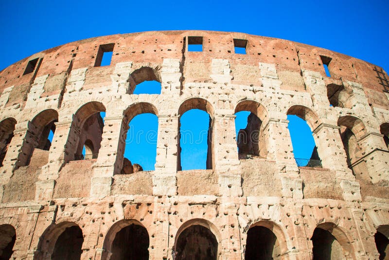 Colosseum Or Coliseum Background Blue Sky In Rome Stock Image - Image ...