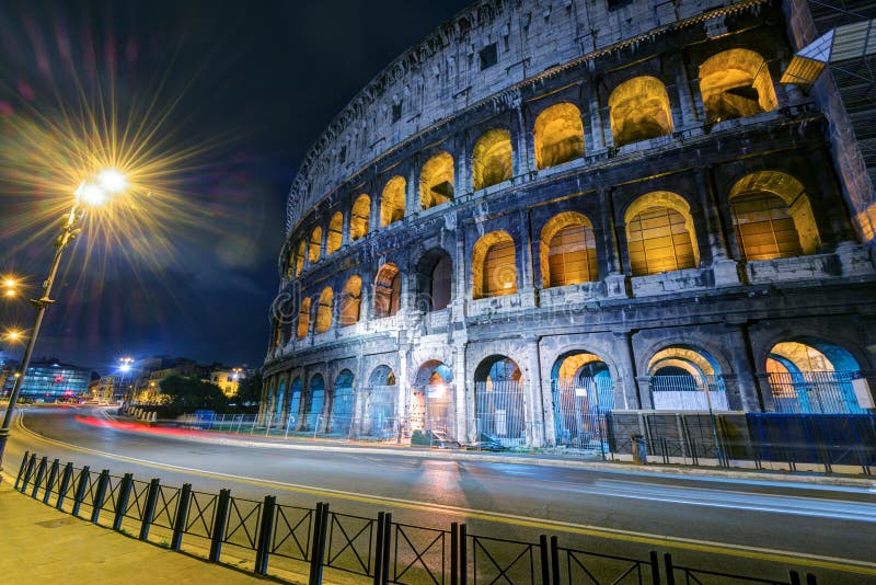 Colosseum (Coliseum) at Night in Rome Stock Photo - Image of colisseum ...