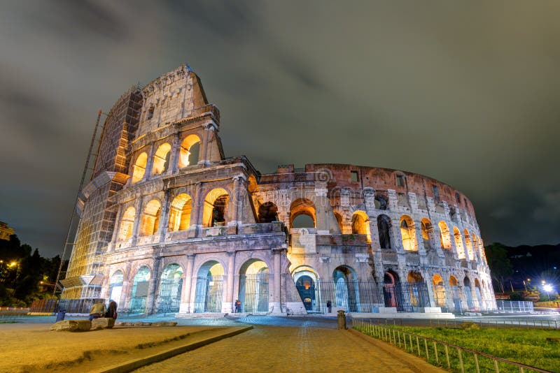 Colosseum (Coliseum) at Night in Rome Stock Photo - Image of historical ...