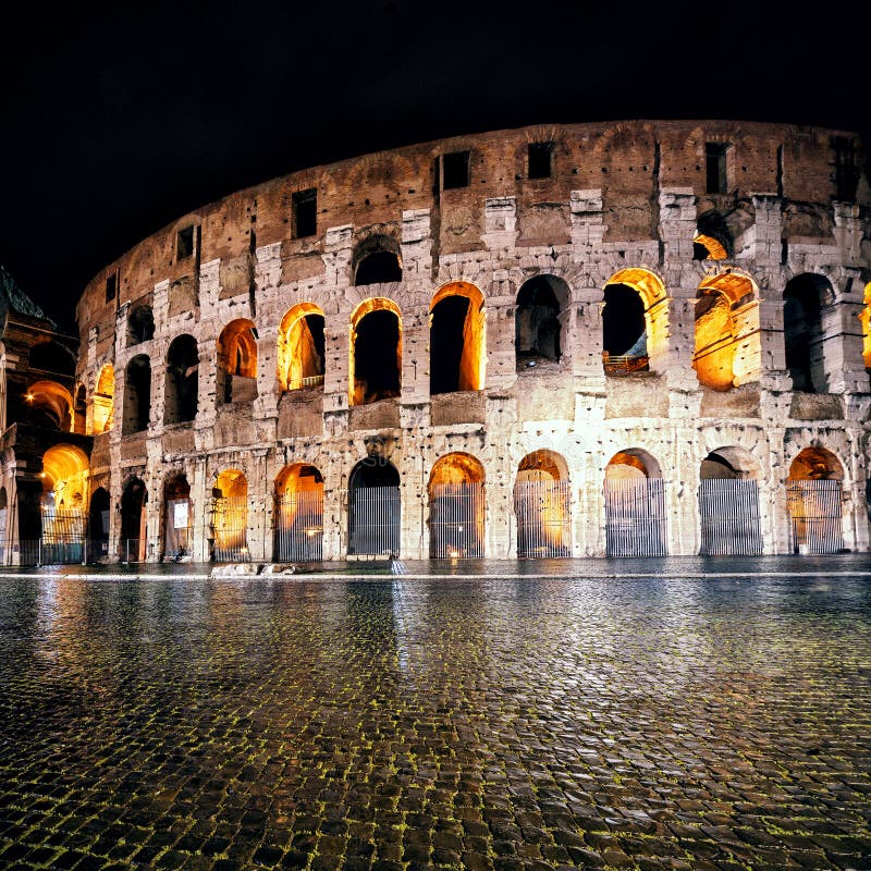 Colosseum (Coliseum) at Night in Rome Stock Photo - Image of ...
