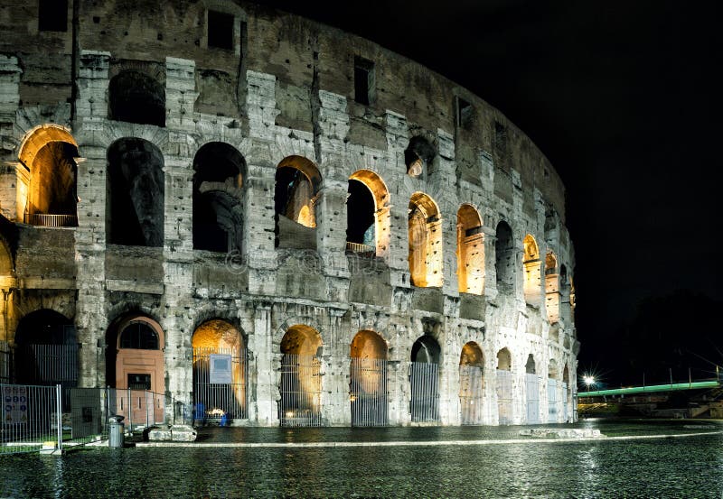 Colosseum (Coliseum) at Night in Rome Stock Photo - Image of ancient ...