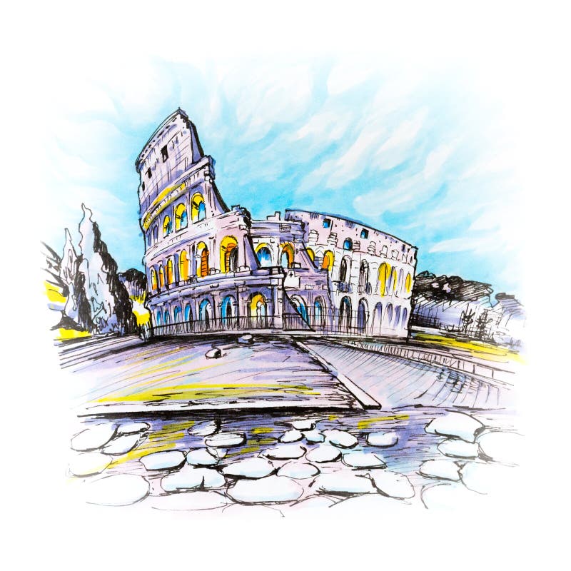 Tekening Van Coliseum, Colosseum-illustratie In Rome, Italië Vector ...