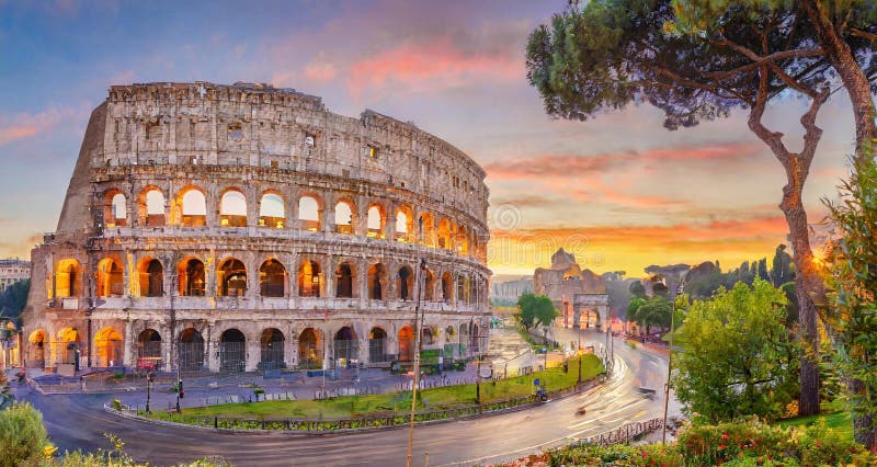 Colosseum or Coliseum at Sunrise Stock Illustration - Illustration of ...