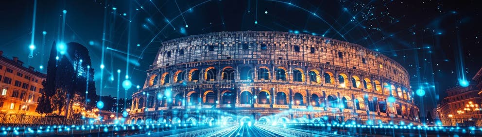 Colosseum Lit Up at Night with Blue Lights Stock Image - Image of night ...