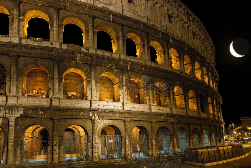 The Colosseum at Moon Night. Rome Stock Photo - Image of italian ...