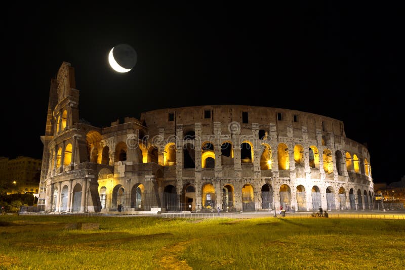 The Colosseum at Moon Night. Rome Stock Image - Image of moon, antique ...
