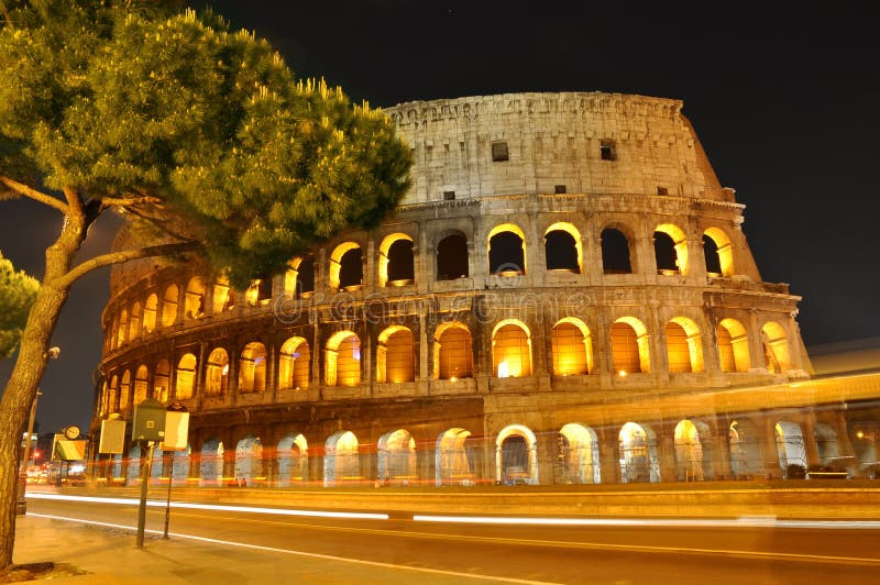 Colosseum At Night In Rome, Italy Stock Photo - Image of monument ...