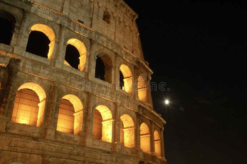 Colosseum Night Moon Italy Ro Stock Photo - Image of italian, roma ...