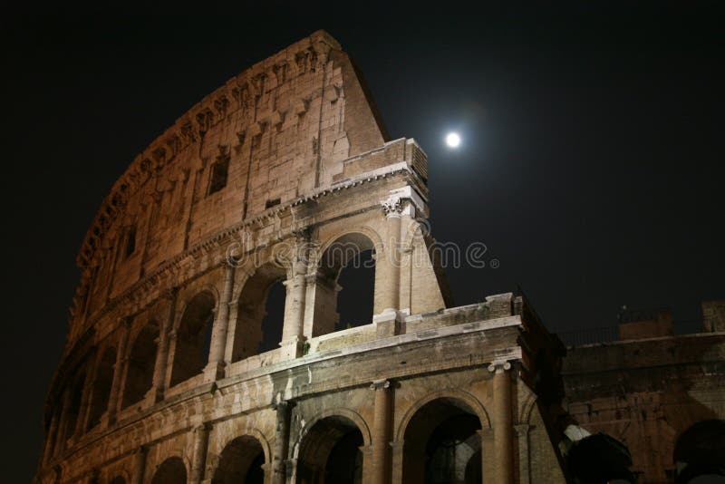 Colosseum by Night with Moon Stock Image - Image of nero, italy: 83212833