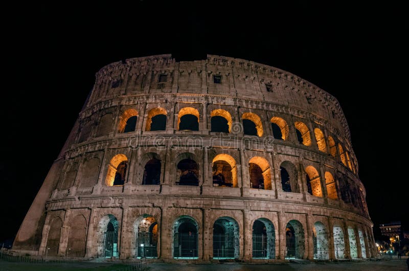 Colosseum at night stock image. Image of light, orange - 89206879