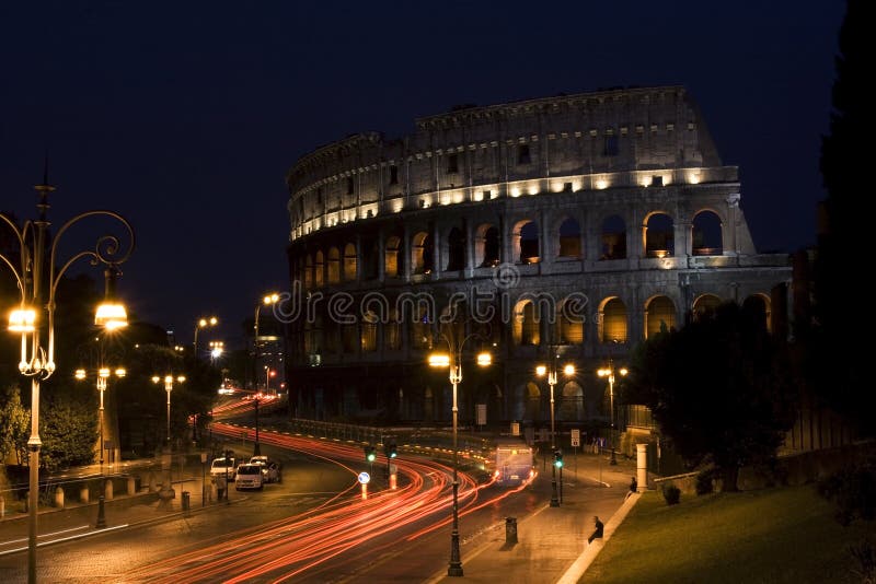 Colosseum at night, Rome stock image. Image of monument - 11175387