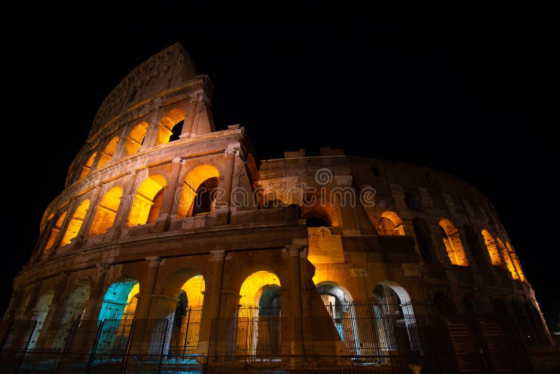 Colosseum at Night, Rome, Italy Stock Photo - Image of colosseum ...