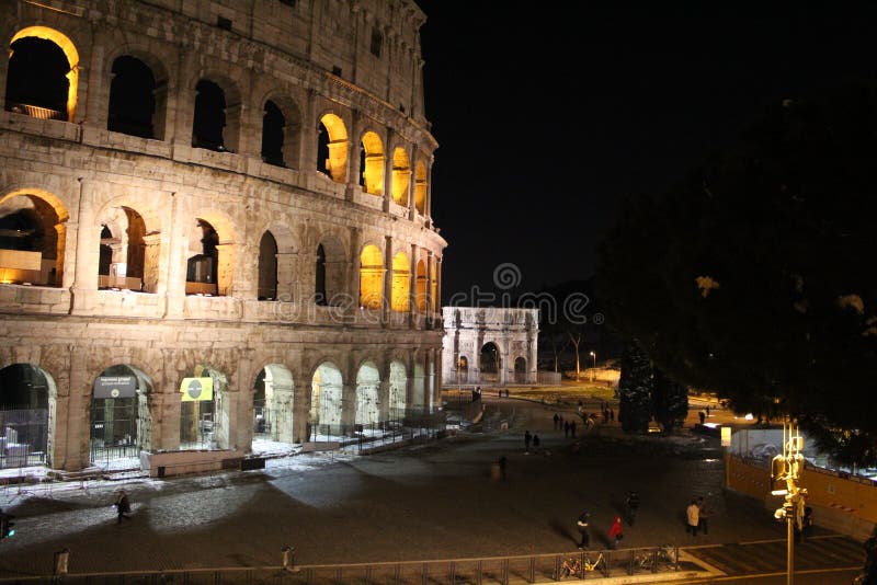 Colosseum at Night Time stock photo. Image of dark, night - 113181676