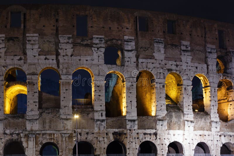 Colosseum Night View, Rome. Stock Photo - Image of illuminated, flavian ...