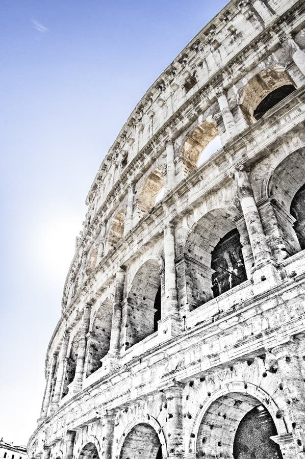 The Colosseum in Rome, between Drawing and Reality Stock Illustration ...