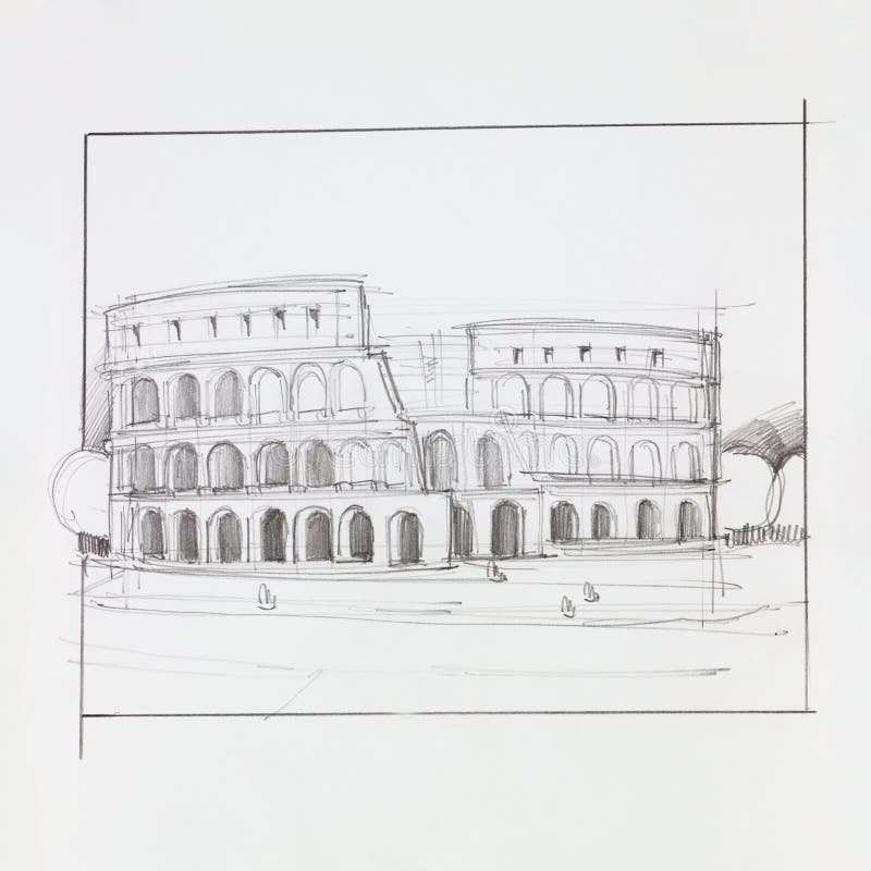Colosseum - sketch drawing stock vector. Illustration of amphitheater ...