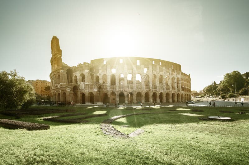 Colosseum in Rome and Morning Sun Stock Photo - Image of building ...