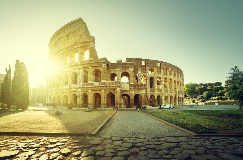 Colosseum in Rome and Morning Sun Stock Image - Image of exterior ...