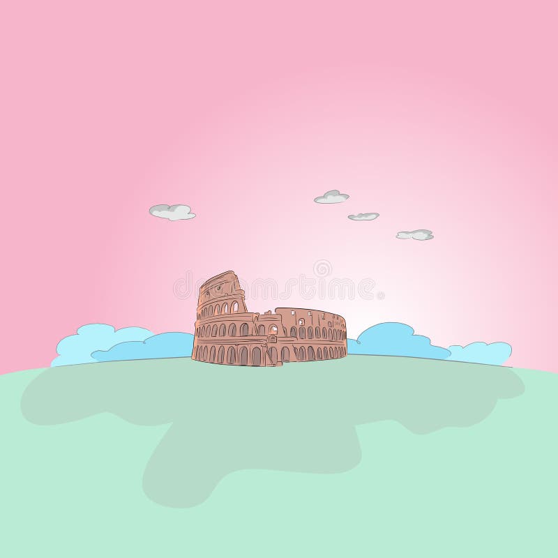 Colosseum in Rome with Pastel Colors Hand Drawn Illustration Vector ...