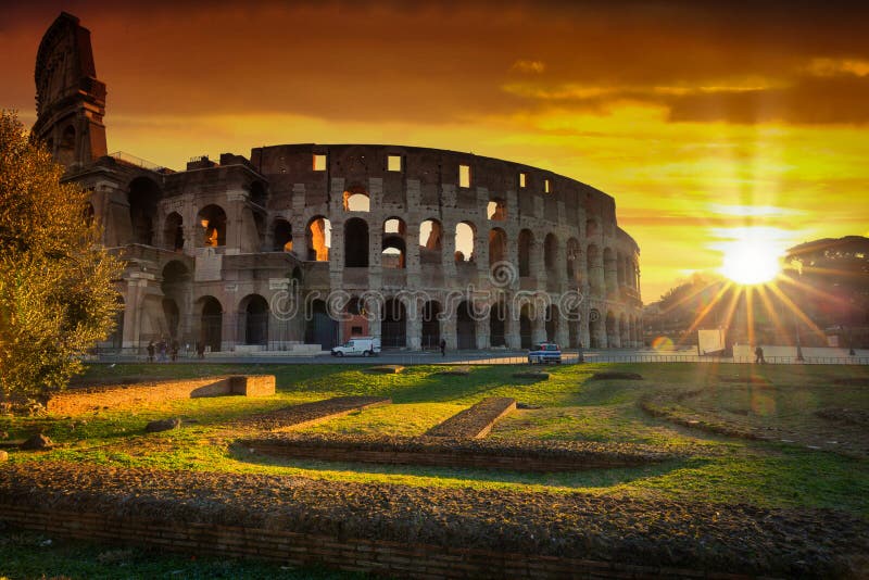 The Colosseum in Rome at Sunrise, Italy Stock Photo - Image of monument ...