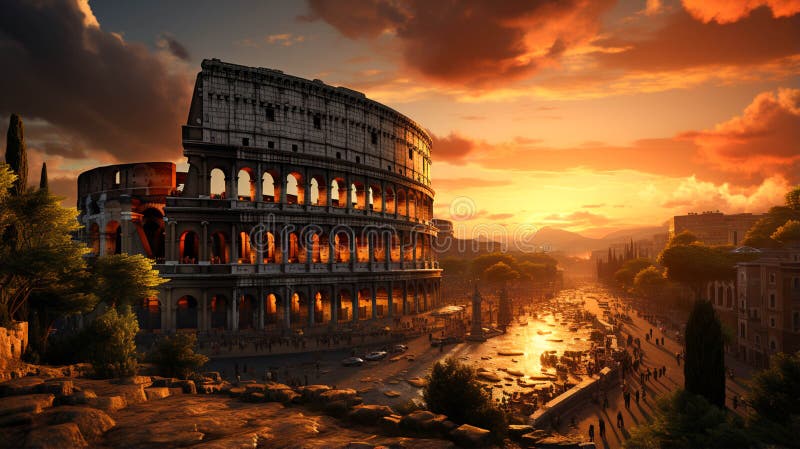 Colosseum in Rome at Sunset Stock Photo - Image of ancient, arena ...