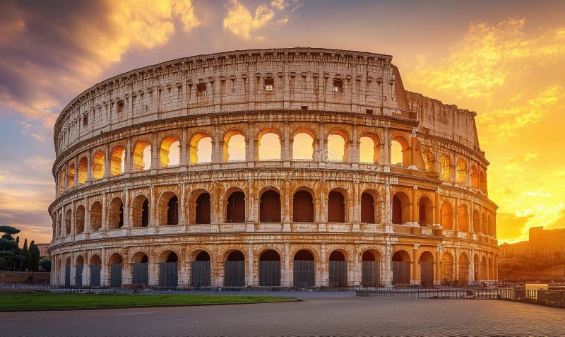 Colosseum in Rome at Sunset with Dramatic Sky and Ancient Architecture ...
