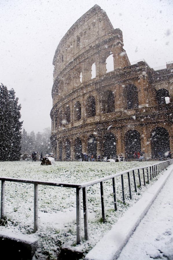 The Colosseum Under Heavy Snow Stock Photo - Image of roman ...