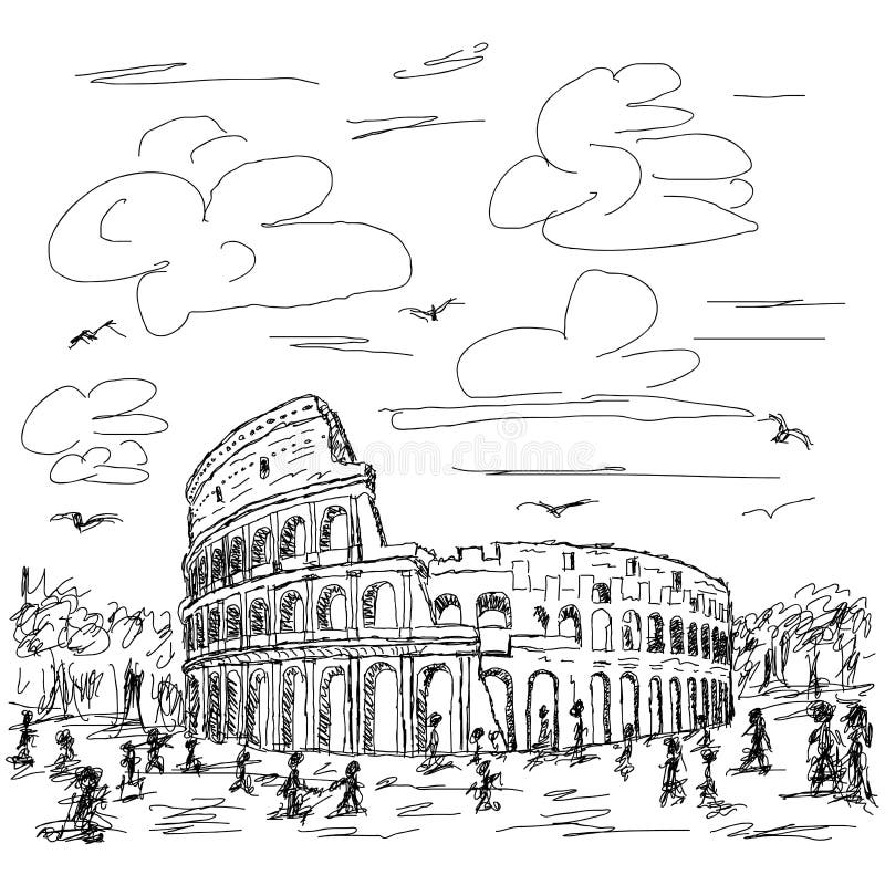 Tekening Van Het Coliseum in Rome Stock Illustratie - Illustration of ...