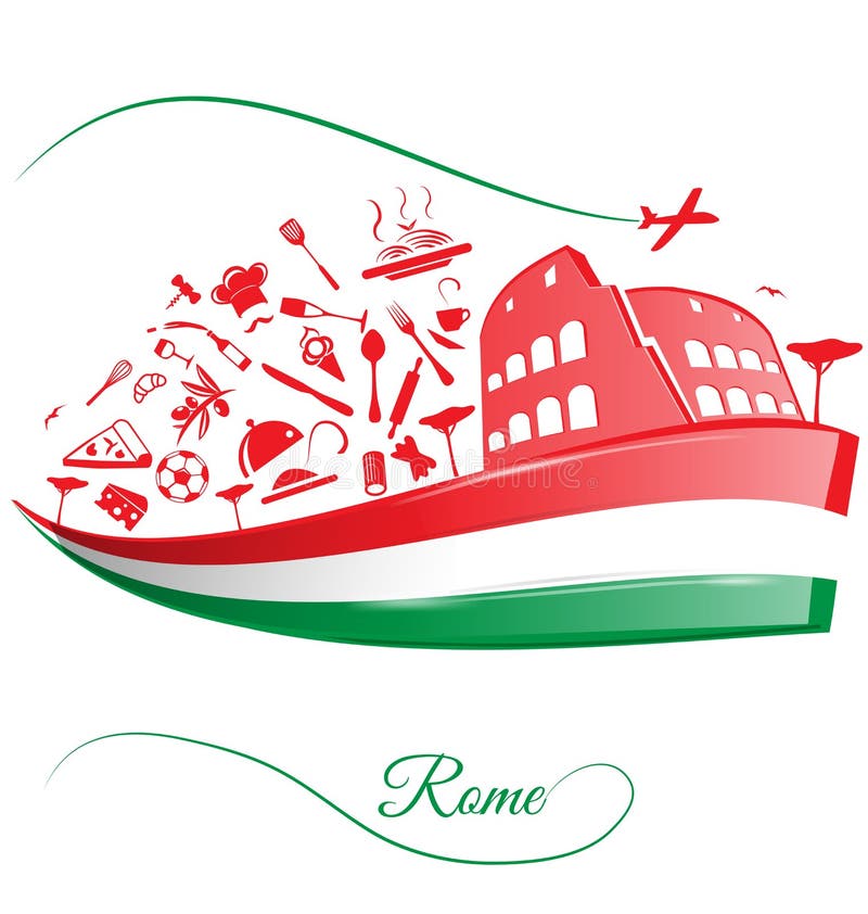 Colosseum Van Rome Op Italiaanse Vlag Vector Illustratie - Illustration ...