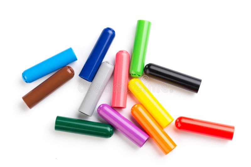 Colour Caps from Markers Isolated on White Stock Photo - Image of ...