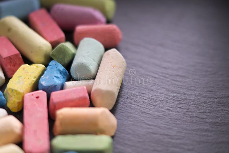 Colour Chalk. Colored Chalk on a Black Background. School Studies ...