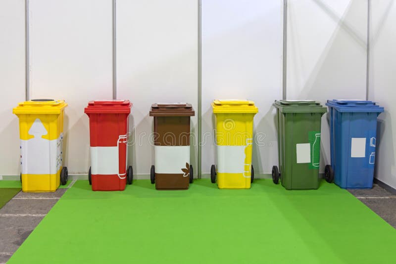 Colour Coded Recycling Bins Stock Image - Image of brown, novi: 268661351