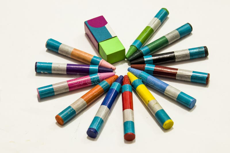 Colour Crayons on White Background Stock Image - Image of pencil, blue ...
