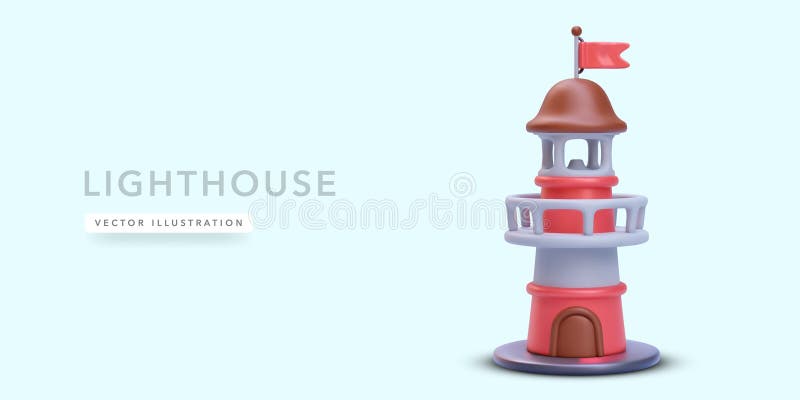 Colour 3d Realistic Lighthouse Isolated on Light Background. Vector ...