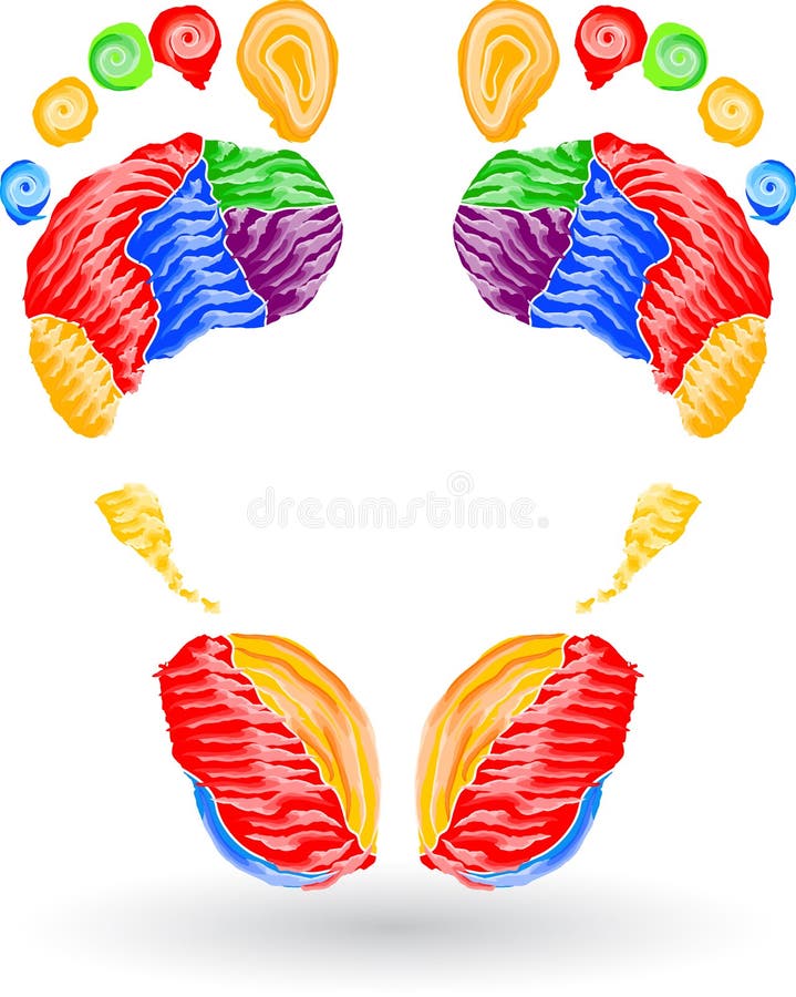 Footprints of Feet Painted in Various Colors Stock Vector ...