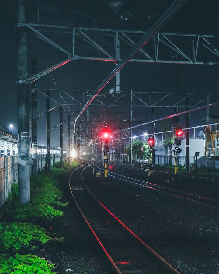 Colour Full Night on the Train Track Stock Image - Image of colour ...