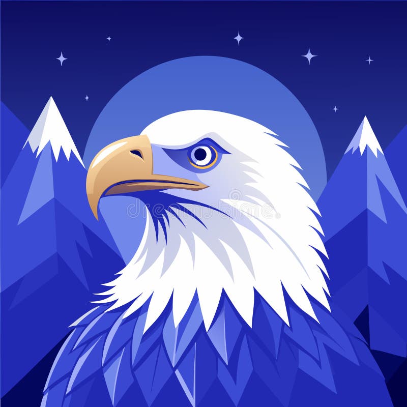 Colour Illustration in Blue Tones with an Eagle S Head Stock Vector ...