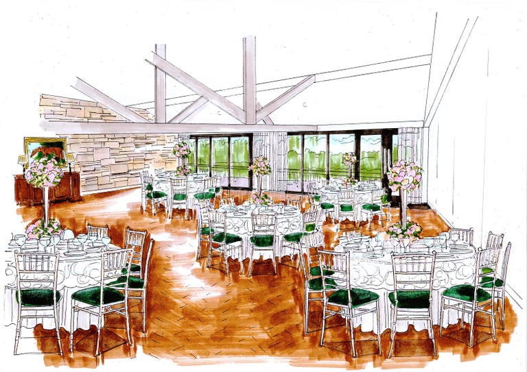 Colour Illustration of a Function Suite Dressed for a Wedding Reception ...