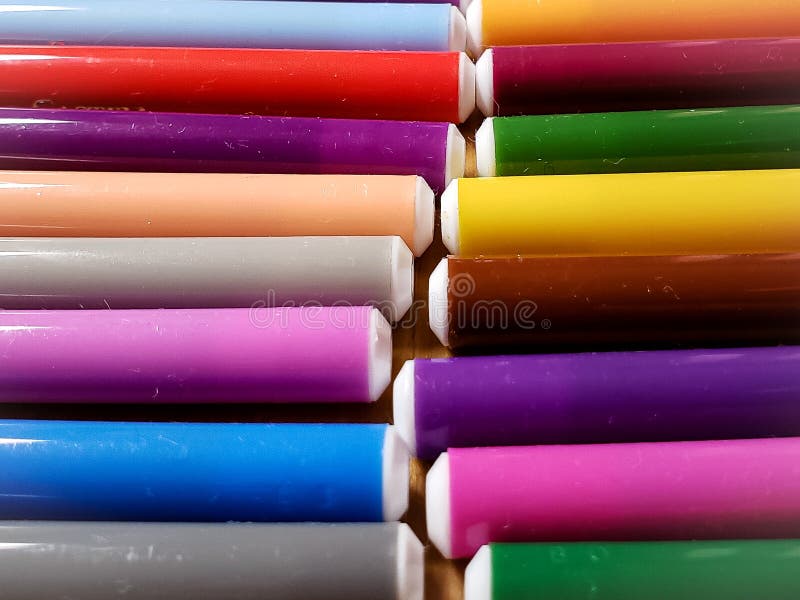 Different Colour Marker Pen Composition on a Table Stock Photo - Image ...