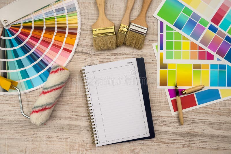 Colour Palette with Painting Tools and Empty Notepad for Design ...