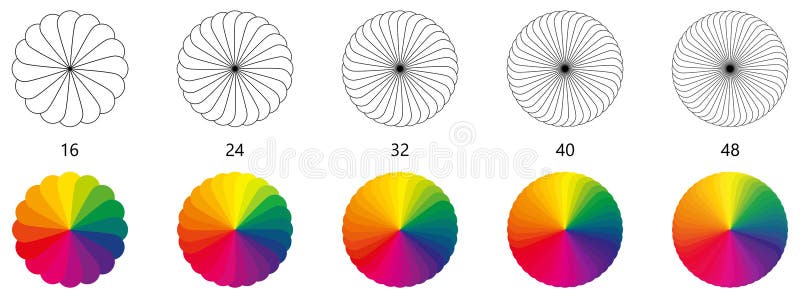 Colour Palette Wheel Shaped Like Flower Rosette. Version with 16 To 48 ...